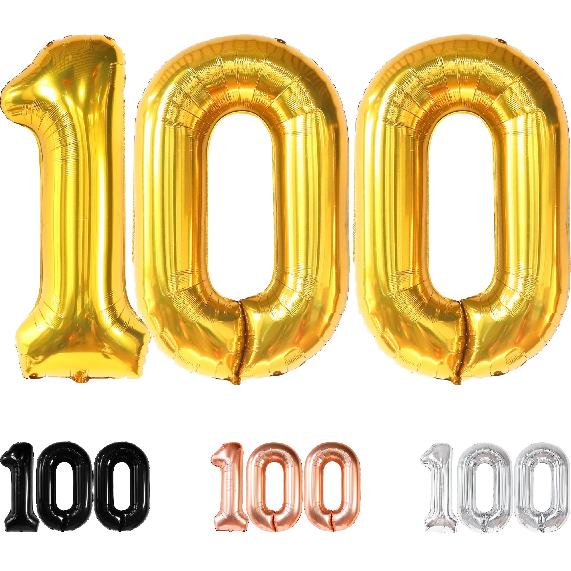 KatchOn, Gold 100 Balloon Number - 40 Inch | Gold 100 Balloons, 100th Birthday Decorations | 100K Balloons for Social Media | 100th Birthday Balloons | Gold 100 Birthday Party Supplies