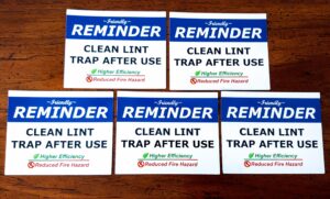 dryer sticker - clean lint trap after use friendly reminder sign - 5 pack