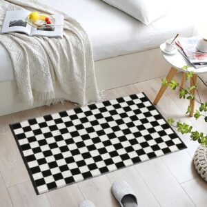 Seavish Checkered Rug, 2x3 Ft Moroccan Checkerboard Rug Black and White Outdoor Washable Rug Cotton Woven Area Rugs Reversible Floor Mat for Front Door Bedroom Entryway Kitchen Entryway