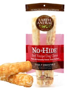 earth animal no hide large beef flavored natural rawhide free dog chews long lasting dog chew sticks | dog treats for large dogs | great dog chews for aggressive chewers (1 pack)