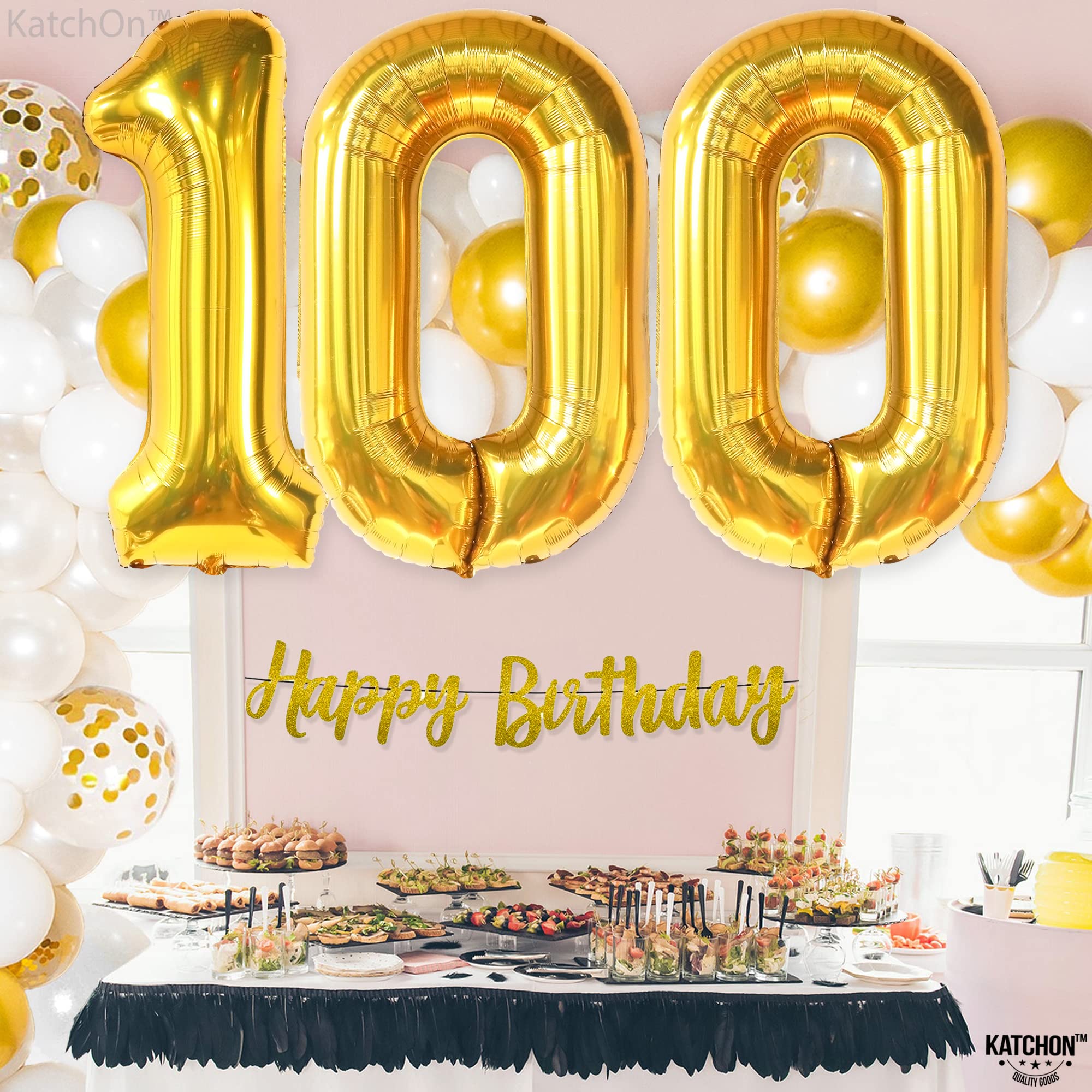 KatchOn, Gold 100 Balloon Number - 40 Inch | Gold 100 Balloons, 100th Birthday Decorations | 100K Balloons for Social Media | 100th Birthday Balloons | Gold 100 Birthday Party Supplies