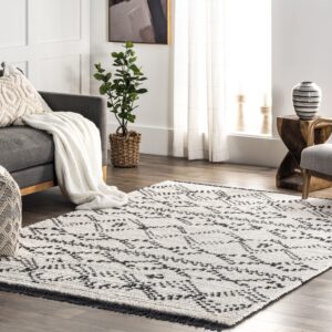 nuloom jaycee abstract soft shaggy textured fringe area rug, 4x6, beige