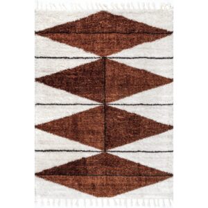 nuLOOM Kali Geometric 5x8 Shag Area Rug for Living Room Bedroom Dining Room Nursery Kitchen, Rust/Ivory