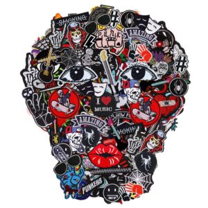 meneng embroidered patches iron-on appliques: 30pcs assorted cool punk embroidery sew-on patch for jackets clothing