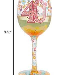 Enesco Designs by Lolita Happy 40th Birthday Hand-Painted Artisan Wine Glass, 1 Count (Pack of 1), Multicolor