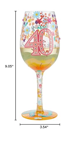 Enesco Designs by Lolita Happy 40th Birthday Hand-Painted Artisan Wine Glass, 1 Count (Pack of 1), Multicolor