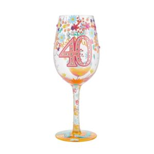 enesco designs by lolita happy 40th birthday hand-painted artisan wine glass, 1 count (pack of 1), multicolor