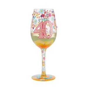 Enesco Designs by Lolita Happy 40th Birthday Hand-Painted Artisan Wine Glass, 1 Count (Pack of 1), Multicolor