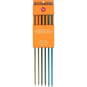 boye anodized aluminum straight knitting needle set, us sizes 8, 9, 10, multicolor