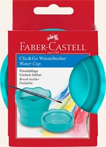 faber-castell clic & go portable paint water cup with brush holder, turquoise - collapsible paint brush cleaner rinse cup, travel friendly painting accessories, 1 count (pack of 1)