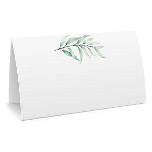 50 pack tent greenery watercolor table place cards, greenery place cards for weddings, holidays, dinner parties, birthdays, buffets and catering, seating place cards for tables.