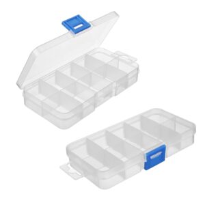 jutagoss plastic string organizer box with dividers, 5.12x2.76x0.87 inch,10 mpartment craft storage containers, 4pcs bead tackle bolt screw small parts rock collection box.