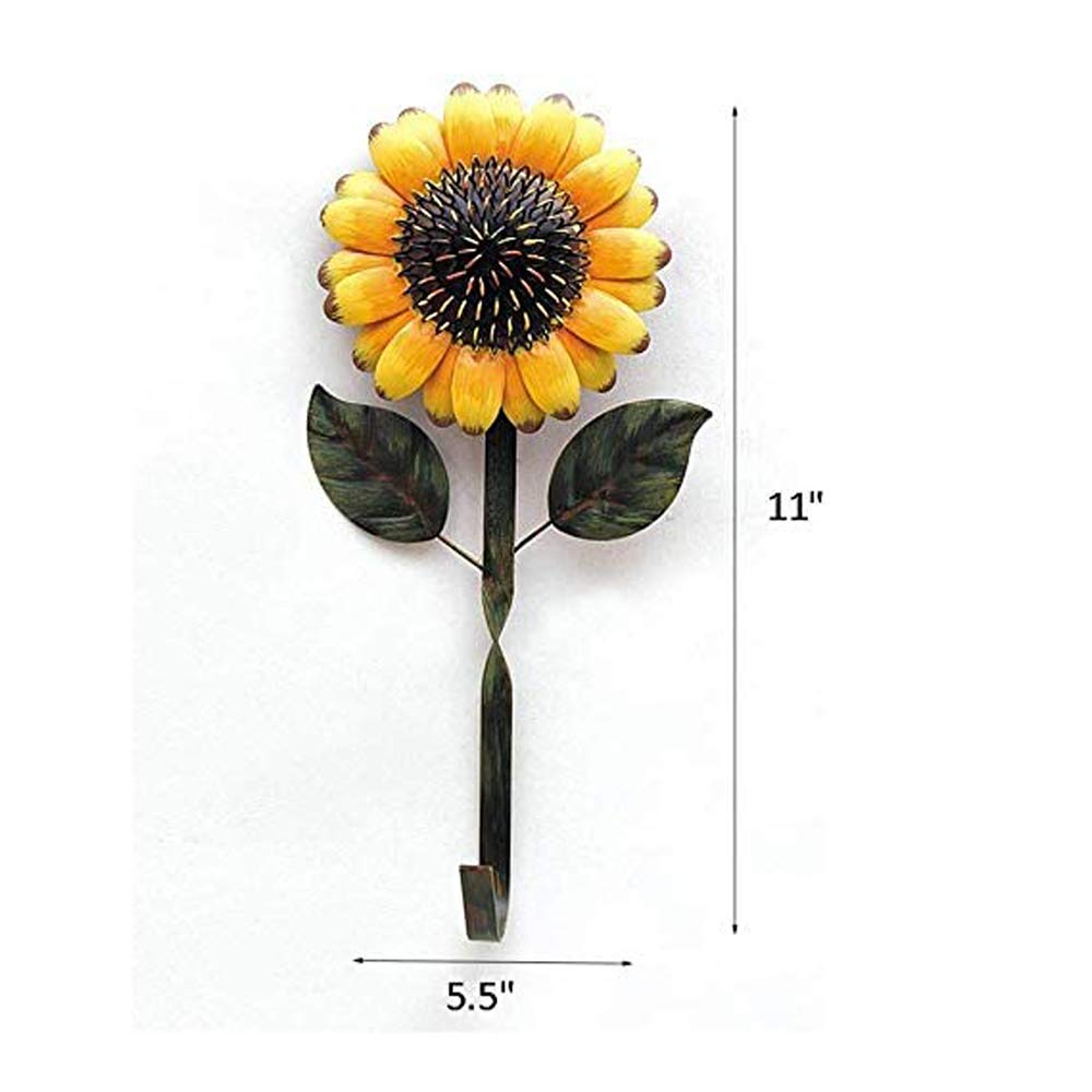 wovorins Metal Sunflower Key Holder Decorative Wall Hook for Keys Towels Hats - Creative Wall Mounted Keys Organizer Iron Hanging Hooks Bath Home Decor (2)