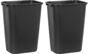 rubbermaid commercial 295700bk deskside plastic wastebasket, rectangular, 10 1/4 gal, black (2)