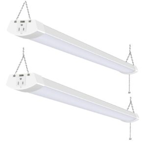 hykolity 4ft 120w led shop light linkable, 13000lm(400w equivalent), 5000k utility shop lights for garages, workshops, basements, hanging or flushmount, with power cord and pull chain, etl, 2 pack