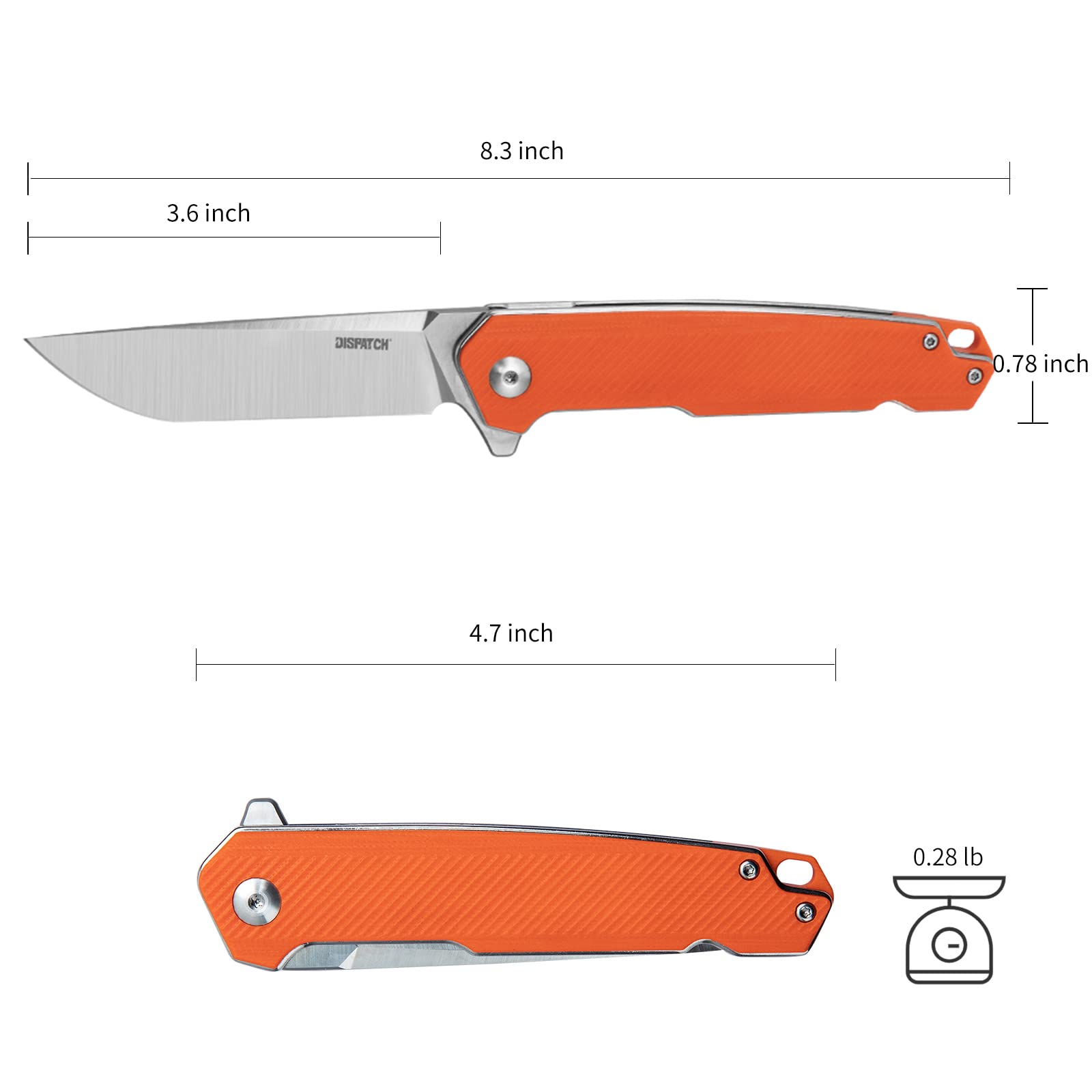 Dispatch D2 Steel Folding Pocket Knife Orange G10 Handle, Bearing Flipper Liner Lock for Survival, Hunting, Tactical, Outdoor Camping EDC