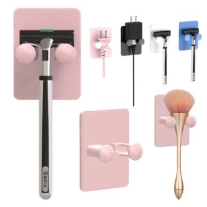 hoxsury razor holder for shower, self adhesive adjustable hooks, waterproof shower hooks for bathroom kitchen-2 pack (pink)