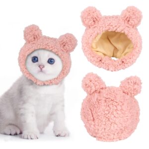 joicee cute cat costume warm bear hat for cat adjustable soft small pet headwear bear hat for cat puppy dog (pink)