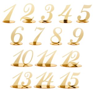 1-15 acrylic table number decoration gold mirror table number signs with stand base table numbers cards for wedding&party double side mirrored