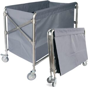 bimiti commercial laundry cart folding laundry hamper cart with heavy duty rolling lockable wheels collapsible stainless steel laundry trolley cart with foldable waterproof oxford bag