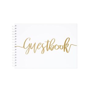 manta makes wedding guest book hardcover foil guestbook or polaroid book 100 pages 50 sheets for guests or visitors to sign at a party, baby/bridal shower or life event (gold)