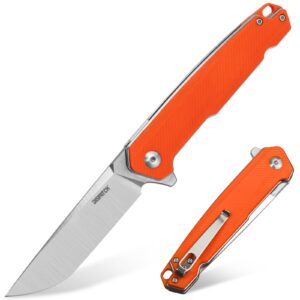 dispatch d2 steel folding pocket knife orange g10 handle, bearing flipper liner lock for survival, hunting, tactical, outdoor camping edc