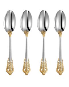 keawell luxury 7" tea spoon, set of 4, 18/10 stainless steel, sturdy dessert spoon, gorgeous design with exceptional mirror polished finish (gold accent)