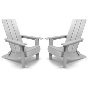 modern folding adirondack chair set of 2 plastic (grey), 1s expand/store upgrade unlocked weather-resistant, poly lumber outdoor chairs stacked, widely used in outside patio, lawn, deck, garden chairs