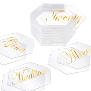 yalikop 80 pcs clear acrylic place cards 3.15" x 2.76" hexagon blank plates acrylic hexagon tiles acrylic name plate acrylic seating chart escort name plate for wedding diy table setting dinner party