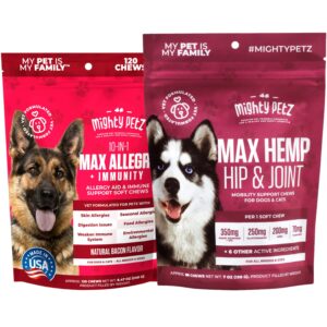 mighty petz max dog allergy relief + mighty petz max hemp glucosamine for dogs bundle