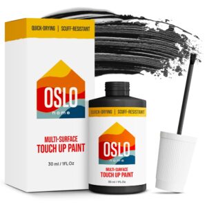 oslo home touch up paint, black, 1oz, matte, w/brush in bottle, quick drying, for home repairs, kitchen cabinets, furniture, walls