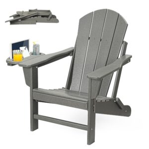 foowin hdpe folding adirondack chair all-weather resistant adirondack chair w/4 in 1 cup holder trays, adirondack chairs for outdoor, patio, lawn, garden, backyard deck