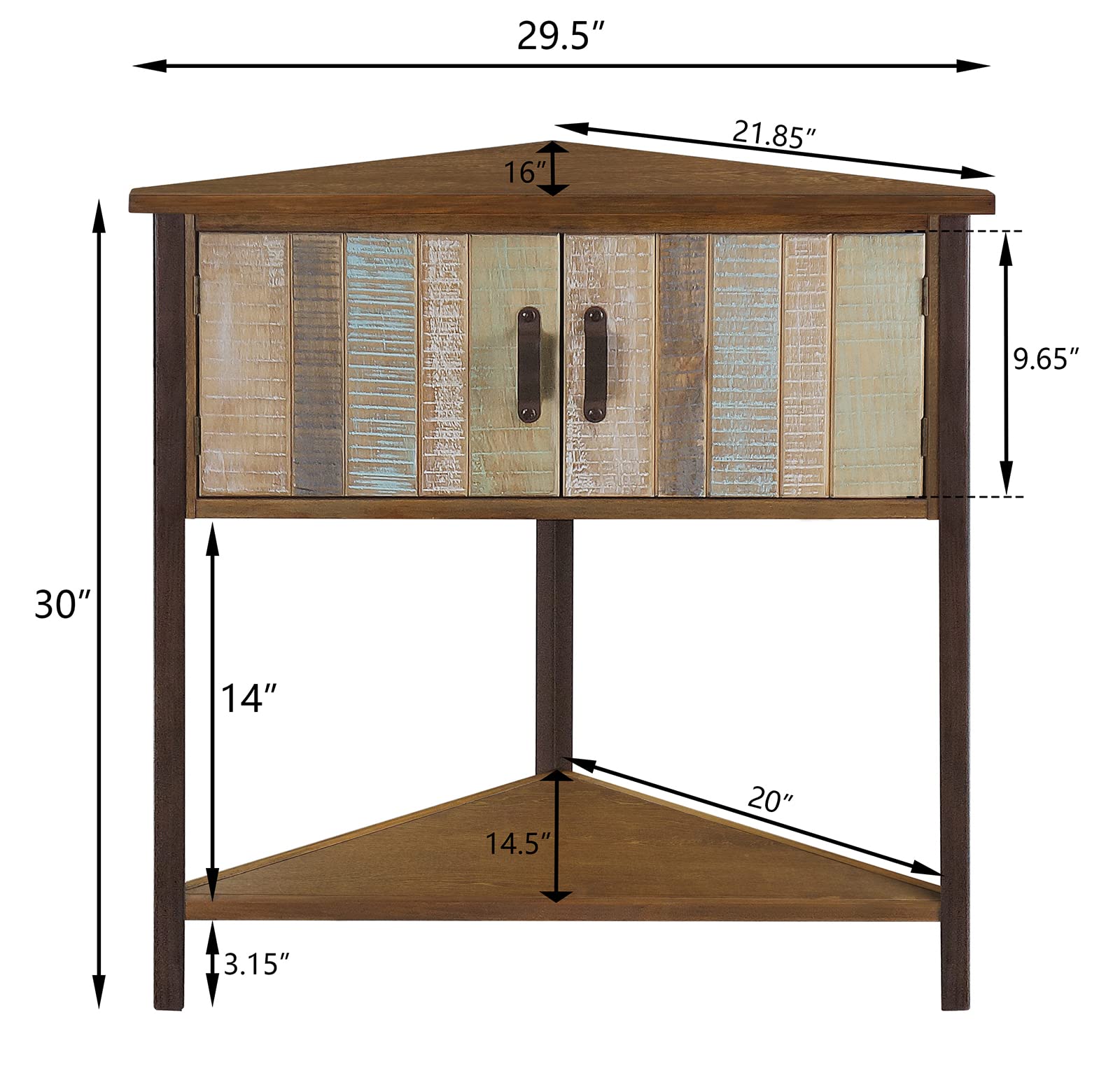 Giofanzo Corner Tables for Living Room, Small Corner Table with Storage Cabinet Table Corner Bar Accent Cabinet with Solid Wood and Metal Frame, Hand-Made Unique Corner Table（Natural Blue）