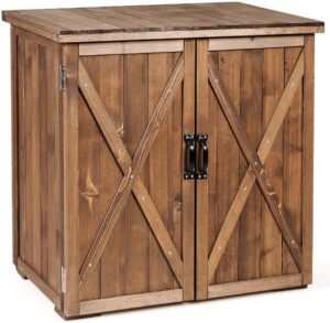 graffy garden wooden storage shed, compact tool cabinet with doors and handles, for garden yard patio