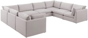 meridian furniture 688beige-sec8a mackenzie collection modern | contemporary linen textured upholstered modular sectional, beige, 160" w x 120" d x 35" h