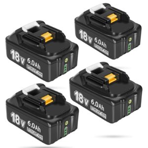 aptooler replacement for makita 18v battery 6.0ah 4/pk compatible with makita bl1815 bl1830 bl1835 bl1840 bl1850 bl1860 18volt battery