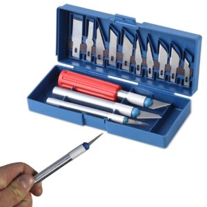 carclothes precision hobby knife set (16pcs)，sharp engraving enthusiast knife set with beautiful plastic case, precision cuttingtool set for vinyl, paper, wood, leather.