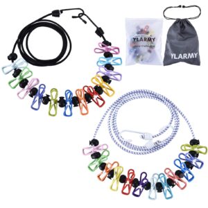 ylarmy 2pc retractable clotheslines with 1 waterproof bag, 12 colorful clips, laundry ropes for indoor and outdoor use, portable clothes drying line, heavy duty clothesline travel camping hotel use