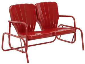 crosley furniture ridgeland retro metal outdoor loveseat glider, 2-person rocking patio bench for porch, bright red gloss