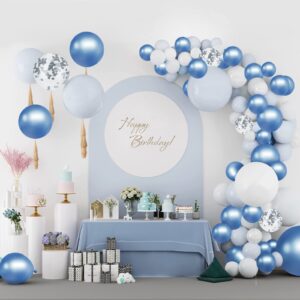 Blue Balloon Garland Arch Kit 122 PCS Metallic Blue White and Silver Confetti Latex Balloons for Baby Shower Bridal Shower Birthday Wedding Bachelorette Anniversary Party Decorations