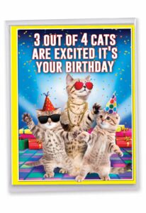 nobleworks jumbo hilarious birthday greeting card 8.5 x 11 inch with envelope (1 pack) oversize jumbo bday excited cats j3525bdg