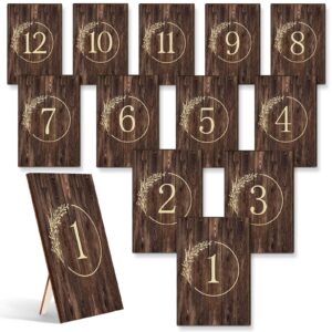 12 pieces rustic wooden wedding table numbers decors country wedding table decoration self stand wedding centerpieces table signs for wedding bridal shower restaurant reception decor, number 1-12