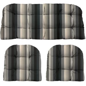 rsh decor: 3-piece wicker tufted cushion set | 41” x 19" & 19" x 19" | all-weather spun fabric | water resistant | outdoor loveseat & u-shape cushions for patio furniture | braymont twilight stripe