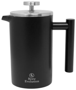 brew evolution 12 oz french press | stainless steel double-walled coffee maker | durable & efficient coffee & tea brewing | gray black