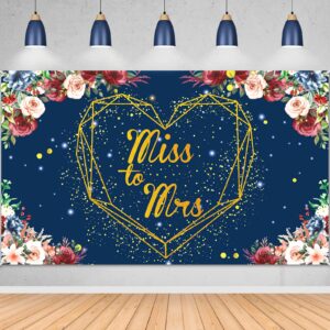 miss to mrs banner backdrop navy blue flower glitter wedding bridal shower background bride to be party banner engagement bachelorette backdrops photography decorations photo booth props 71 x 44 inch