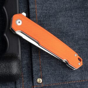 Dispatch D2 Steel Folding Pocket Knife Orange G10 Handle, Bearing Flipper Liner Lock for Survival, Hunting, Tactical, Outdoor Camping EDC