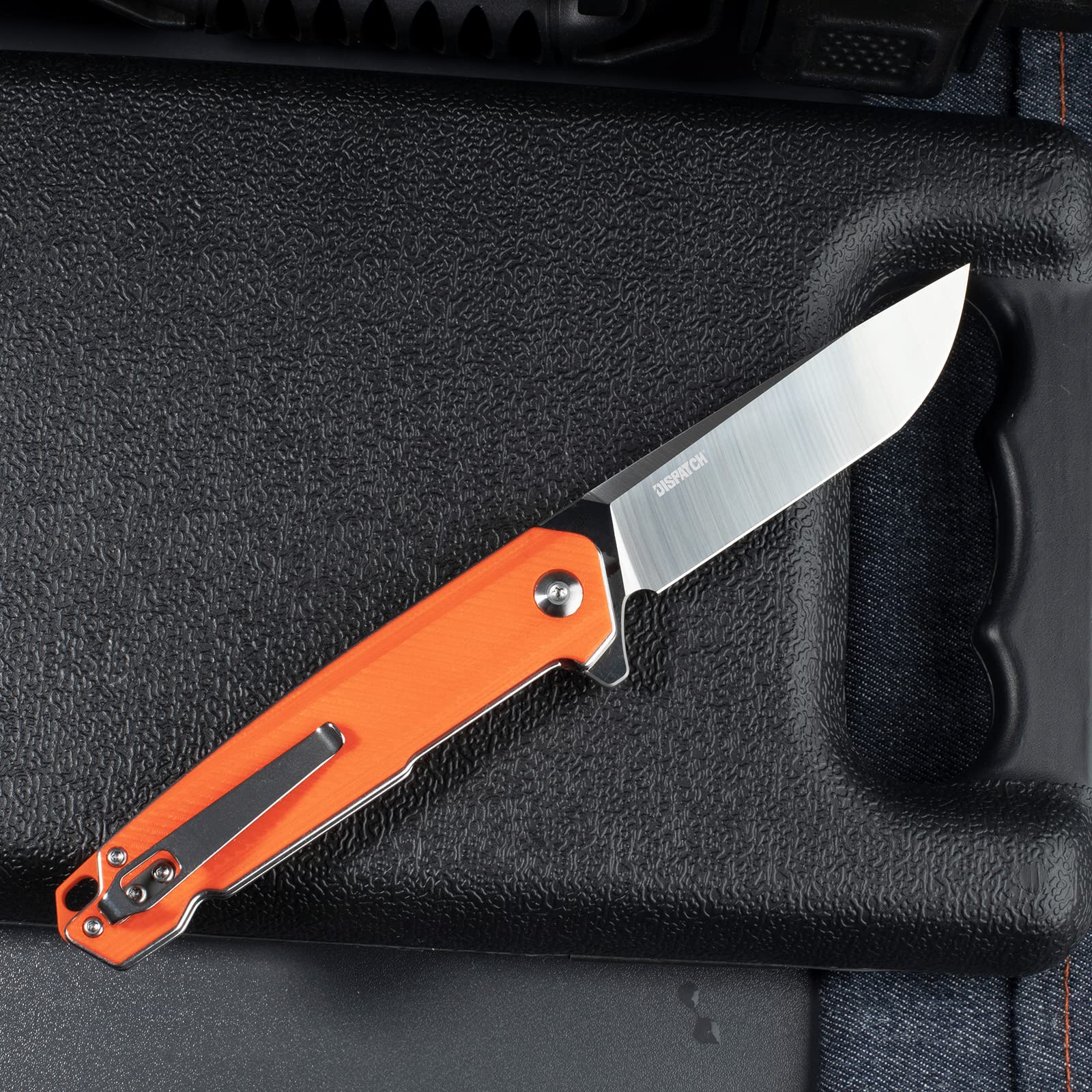 Dispatch D2 Steel Folding Pocket Knife Orange G10 Handle, Bearing Flipper Liner Lock for Survival, Hunting, Tactical, Outdoor Camping EDC