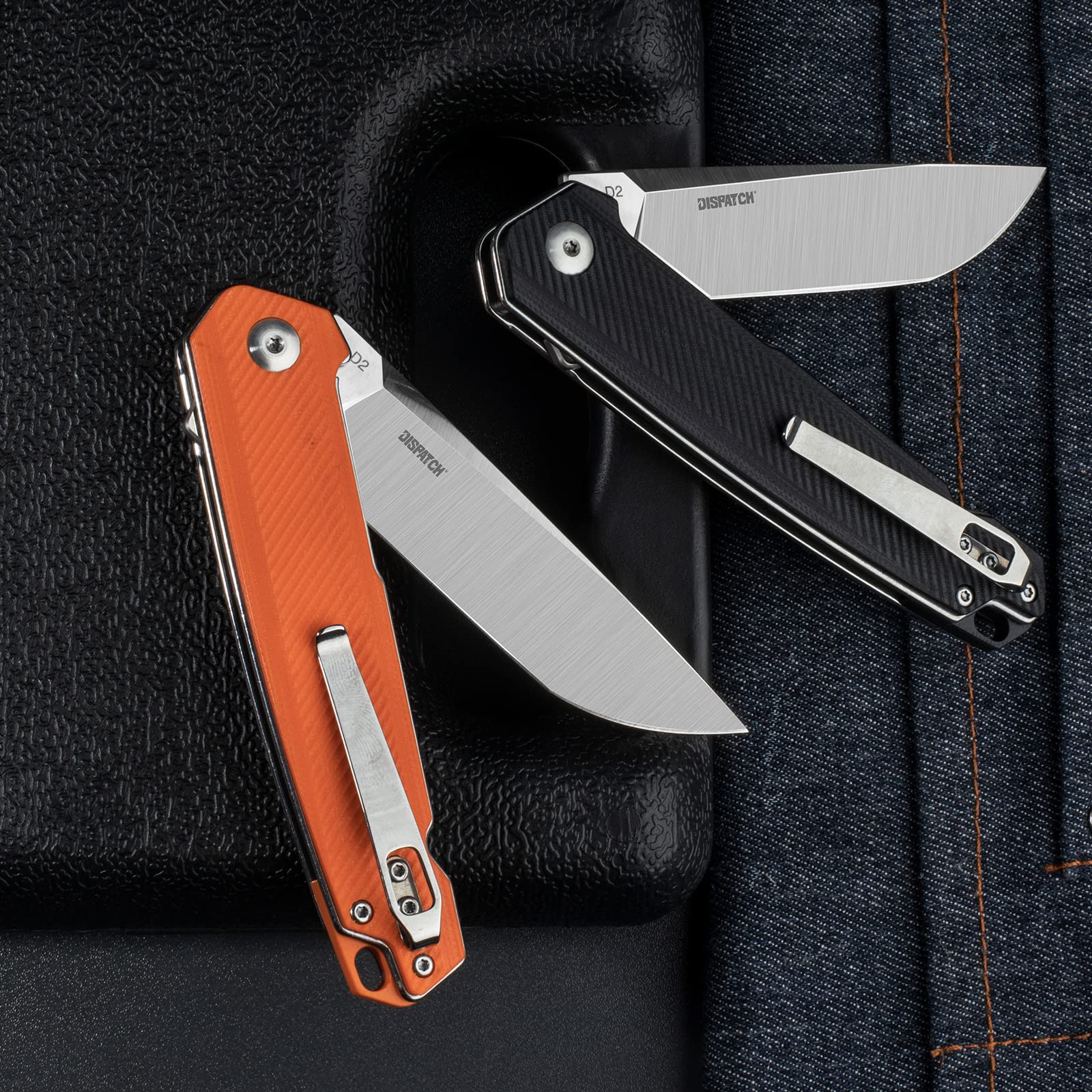 Dispatch D2 Steel Folding Pocket Knife Orange G10 Handle, Bearing Flipper Liner Lock for Survival, Hunting, Tactical, Outdoor Camping EDC