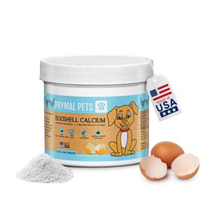 prymal pets eggshell calcium for pets - 12 oz. natural, ultra-pure egg shell mineral powder supplement for cats and dogs - high absorption, helps support bone, joint, teeth, heart, immune health