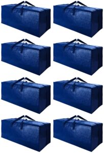 cosy family 8 pack heavy duty extra large moving bags with backpack straps - strong handles & zippers, storage totes for space saving, fold flat, alternative to moving box (set of 8, blue)